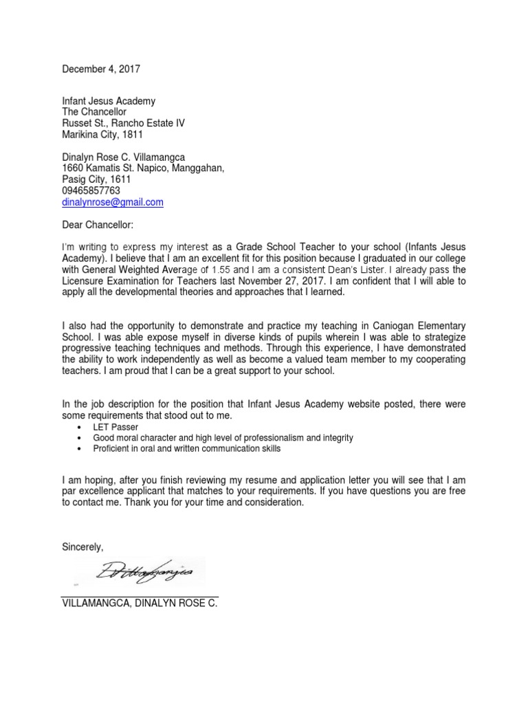 Sample Letter of Application | PDF