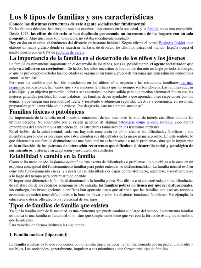 Los 8 Tipos de Familias y Sus Características | PDF | Monoparental | Familia
