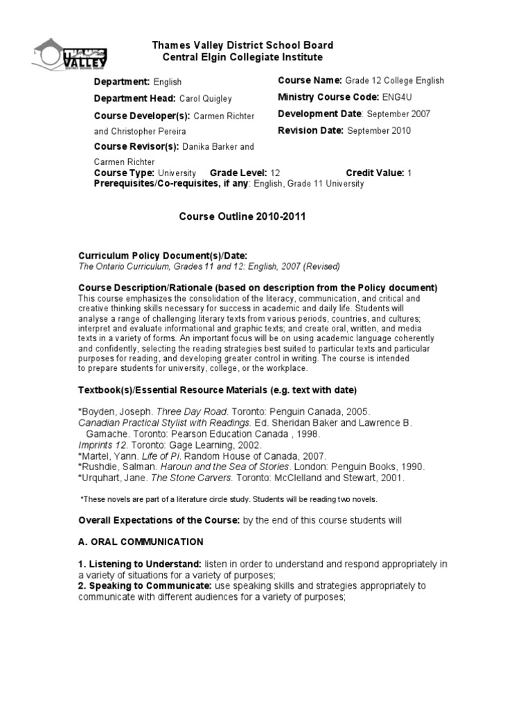 ENG 4U Outline 2010 | Download Free PDF | Educational Assessment | Essays