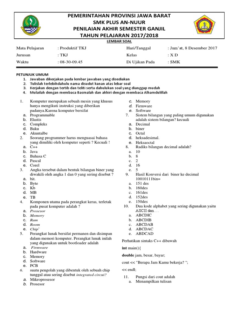 Soal Produktif TKJ PAS | PDF