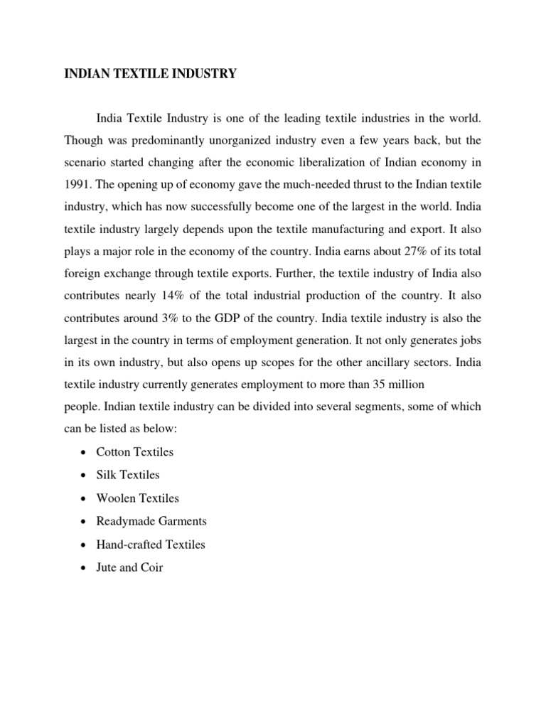 Indian Textile Industry | PDF | Textiles | Clothing