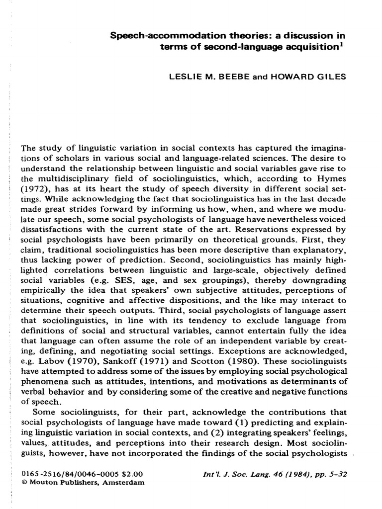 Speech Accommodation Theories - A Discussion in Terms of Second ...