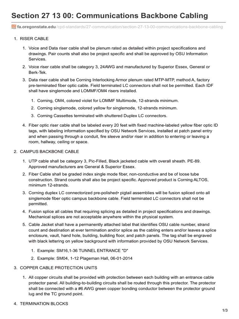 Communications Backbone Cabling | PDF | Optical Fiber | Electricity