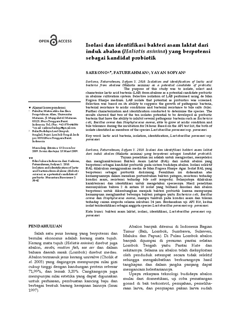 Isolation and Identification of Lactic Acid Bacteria from Abalone (Haliotis asinina) with ...