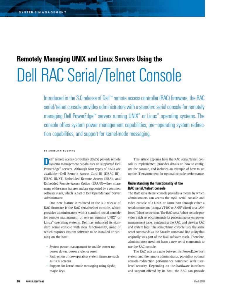 Dell RAC Serial/Telnet Console: Remotely Managing UNIX and Linux Servers Using The | PDF ...