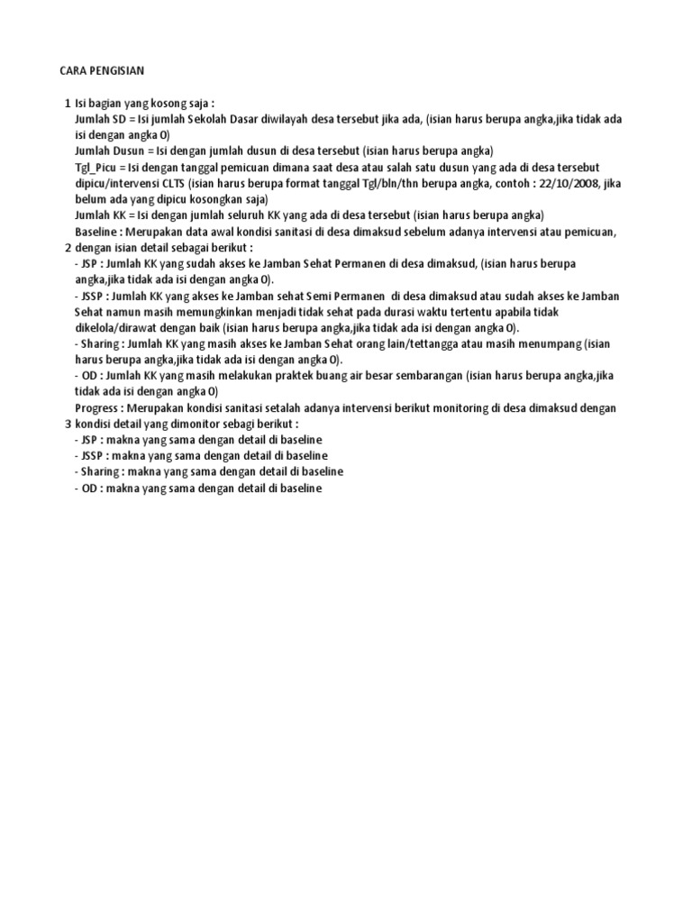 Cara Pengisian Form Baseline | PDF