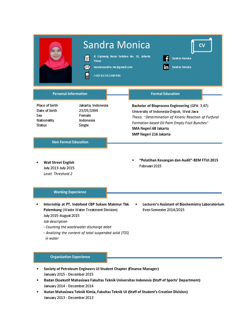 Curriculum Vitae - Sandra Monica | PDF | Indonesia | Waste