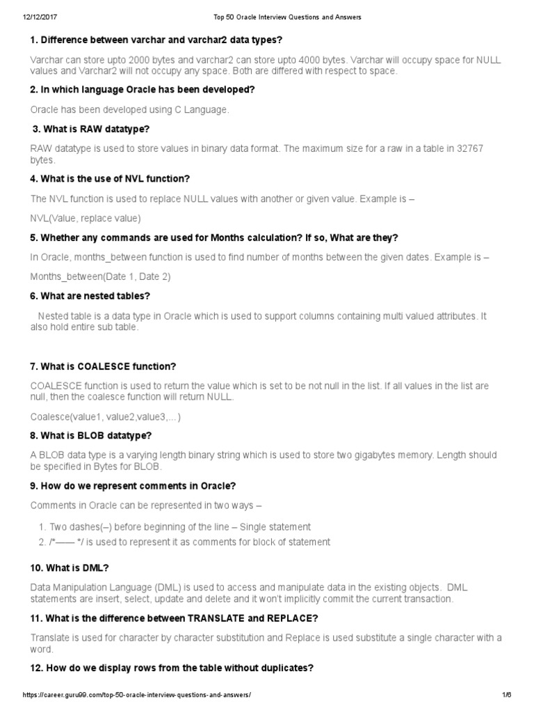 Top 50 Oracle Interview Questions and Answers | PDF | Table (Database ...