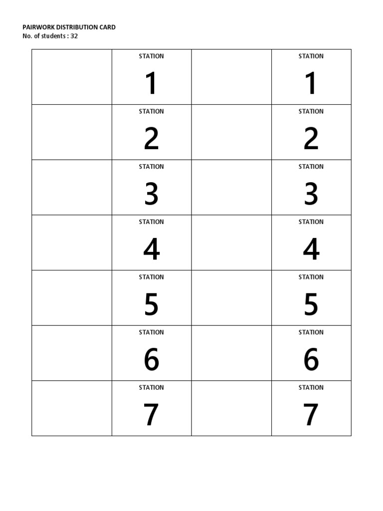 No. of Students: 32 Station Station: Pairwork Distribution Card | PDF