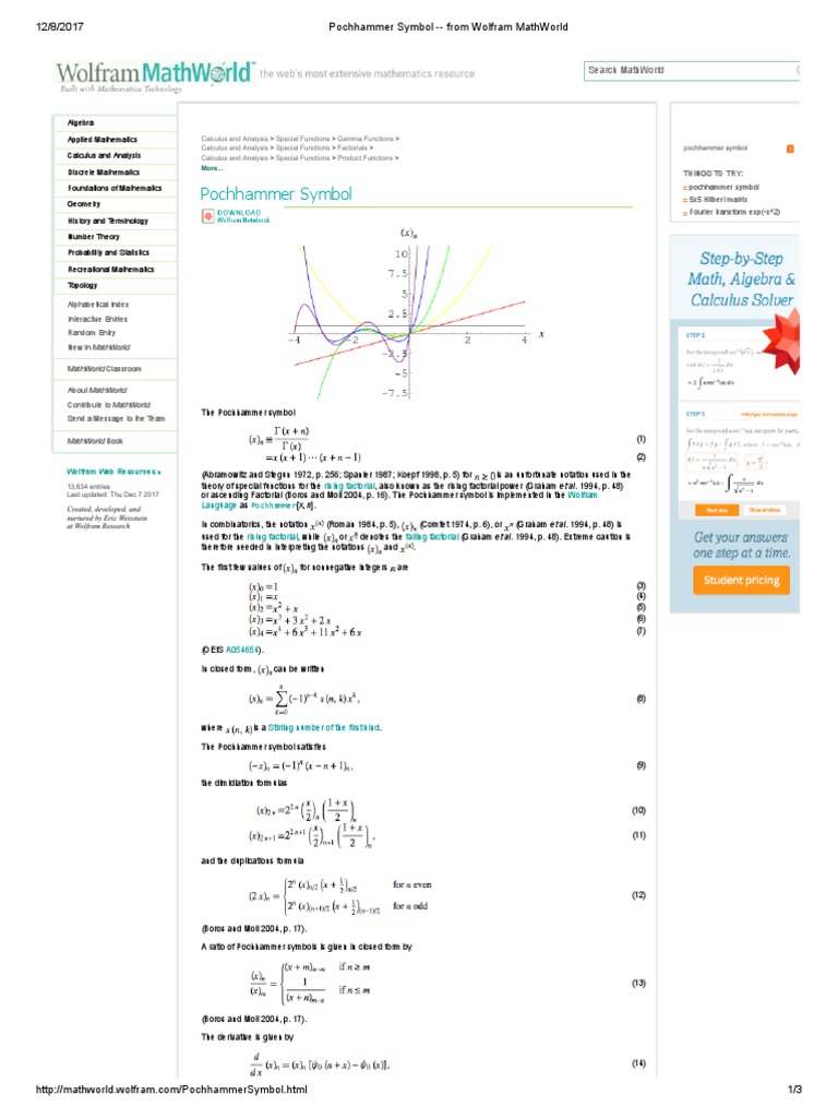 Pochhammer Symbol - From Wolfram MathWorld | PDF | Teaching Mathematics | Mathematical Analysis
