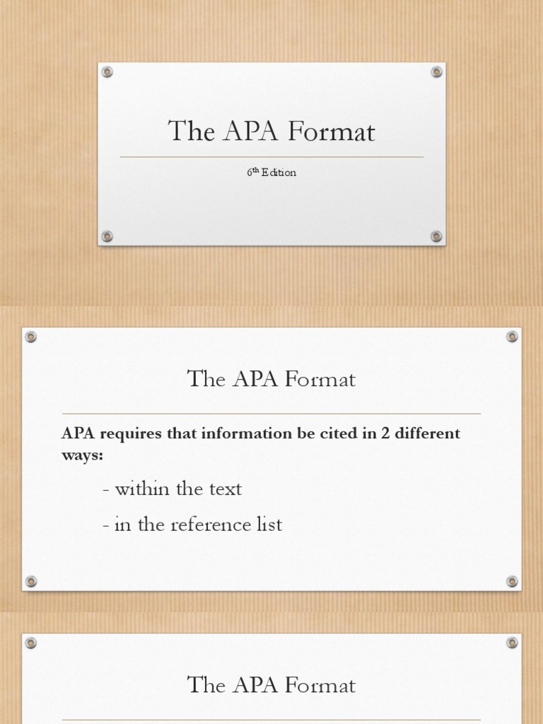 The APA Format: 6 Edition | PDF | Citation | Apa Style