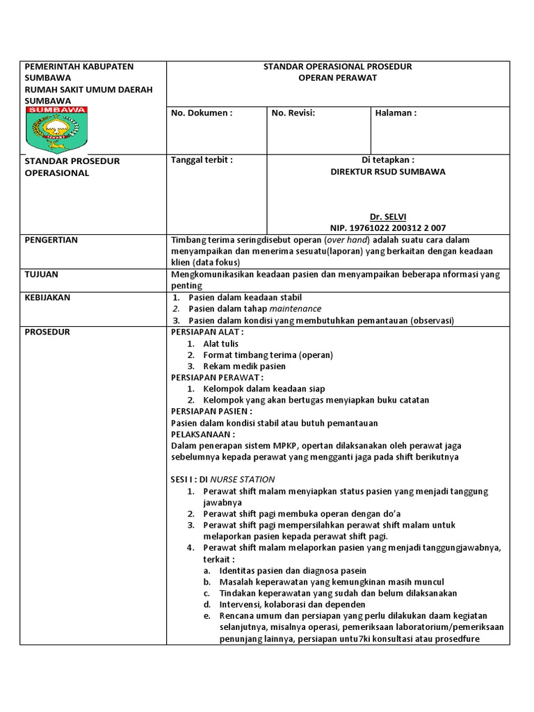 Sop Timbang Terima Pasien | PDF