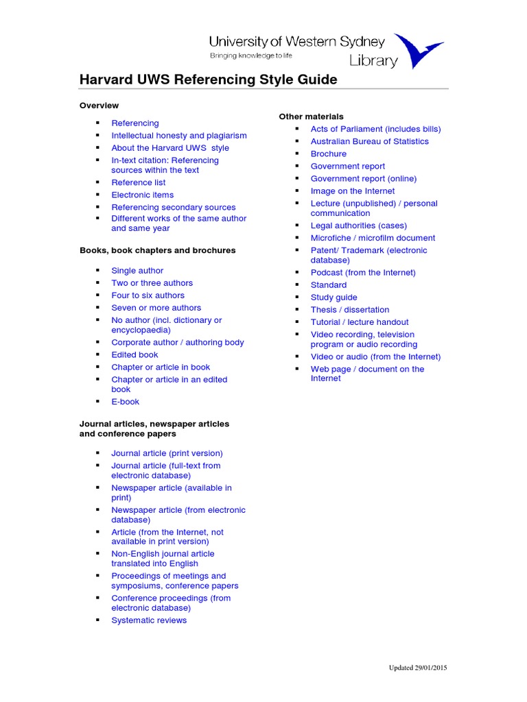Harvard UWS Referencing Guide | PDF | Citation | Digital Object Identifier