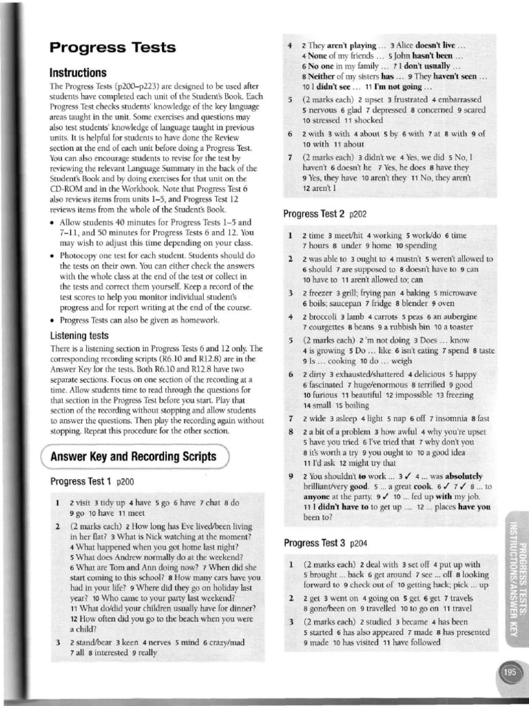 Progress Tests Intermediate | PDF