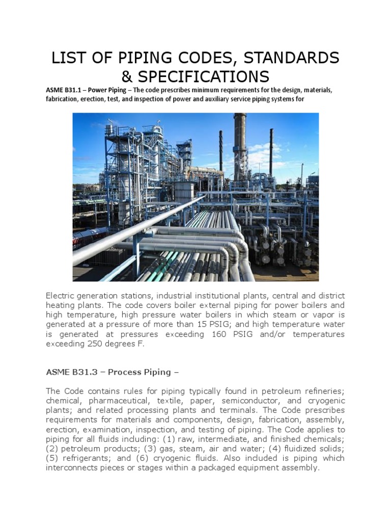 List of Piping Codes | PDF | Pipe (Fluid Conveyance) | Plumbing
