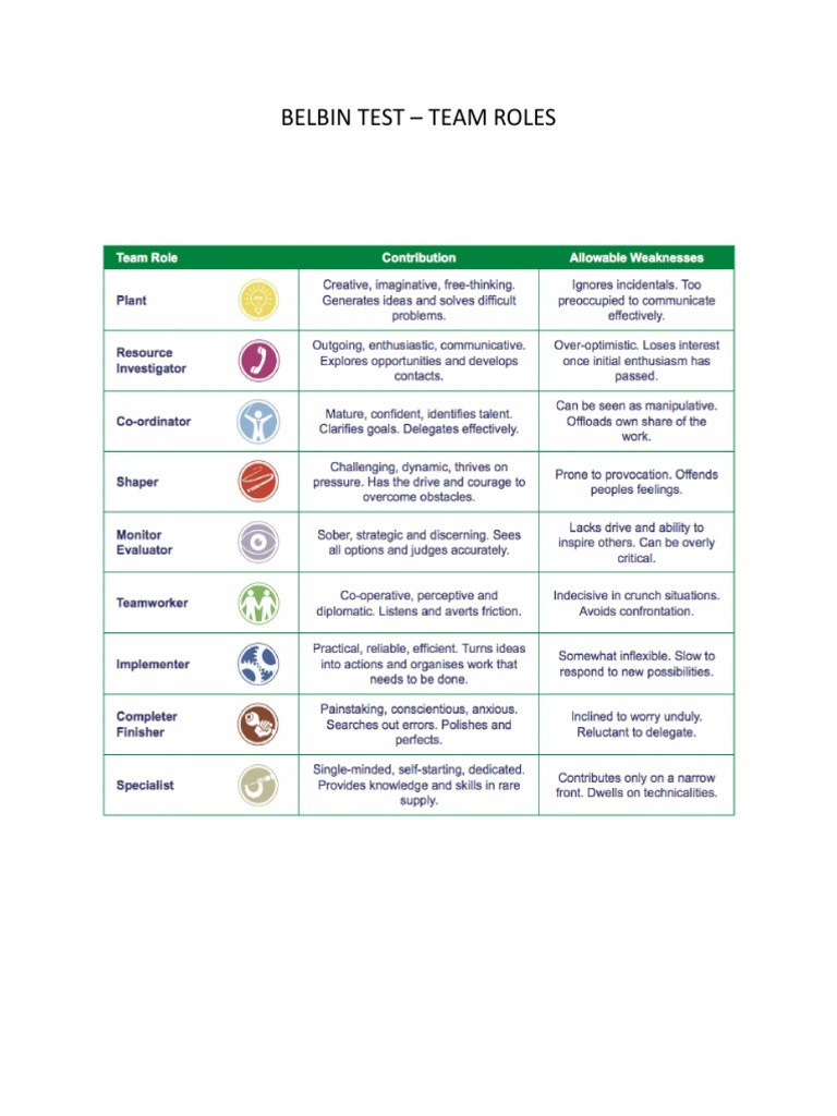 Belbin Test | PDF | Psychological Concepts