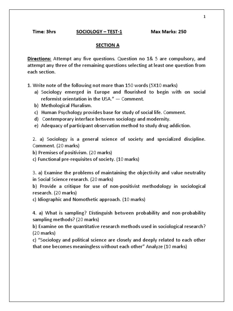 Sociology Test 1: Examining Key Concepts, Methods, and Theories in ...