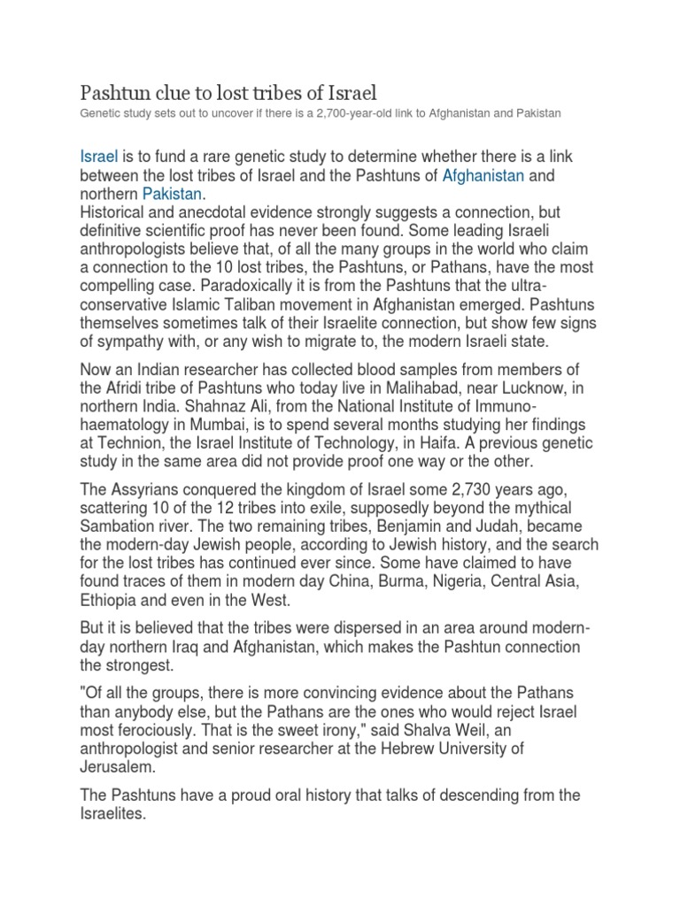 Pashtun Clue To Lost Tribes of Israel | PDF | Pashtuns | Israelites