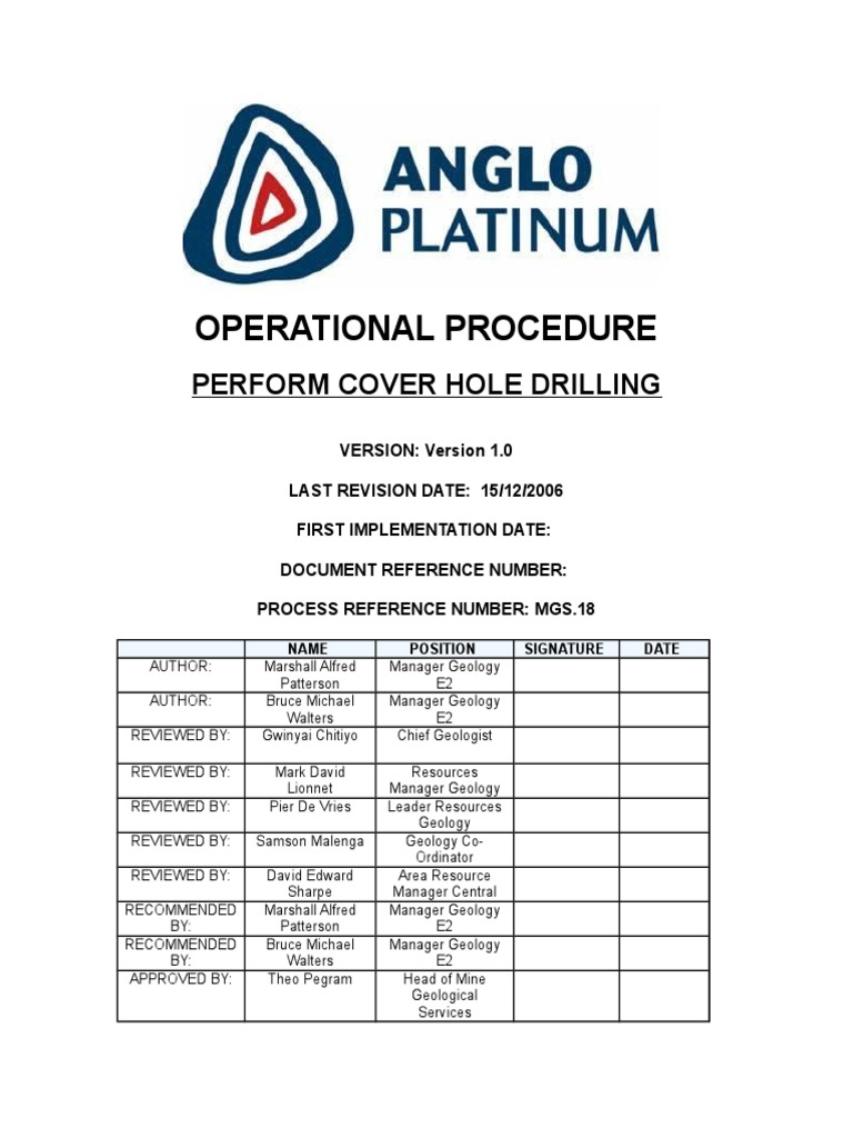Cover Hole Drilling Procedure | PDF | Geology | Databases
