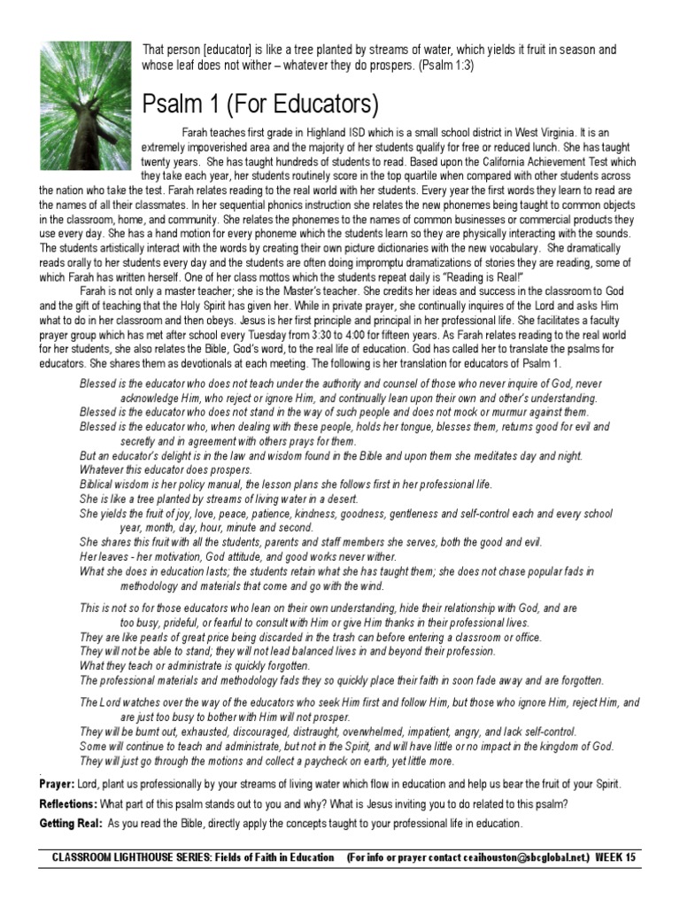 15 - Psalm 1 For Educators | PDF | Phonics | Teachers