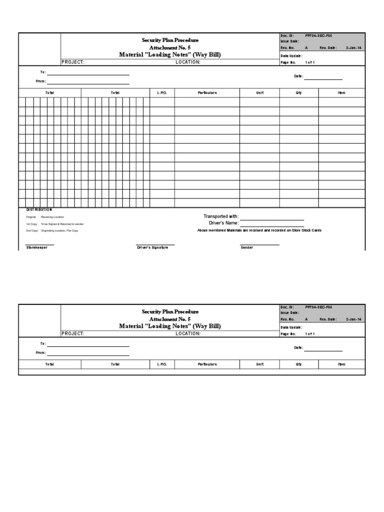Pp704-Sec-f05 Material 'Loading Notes' (Waybill) | PDF
