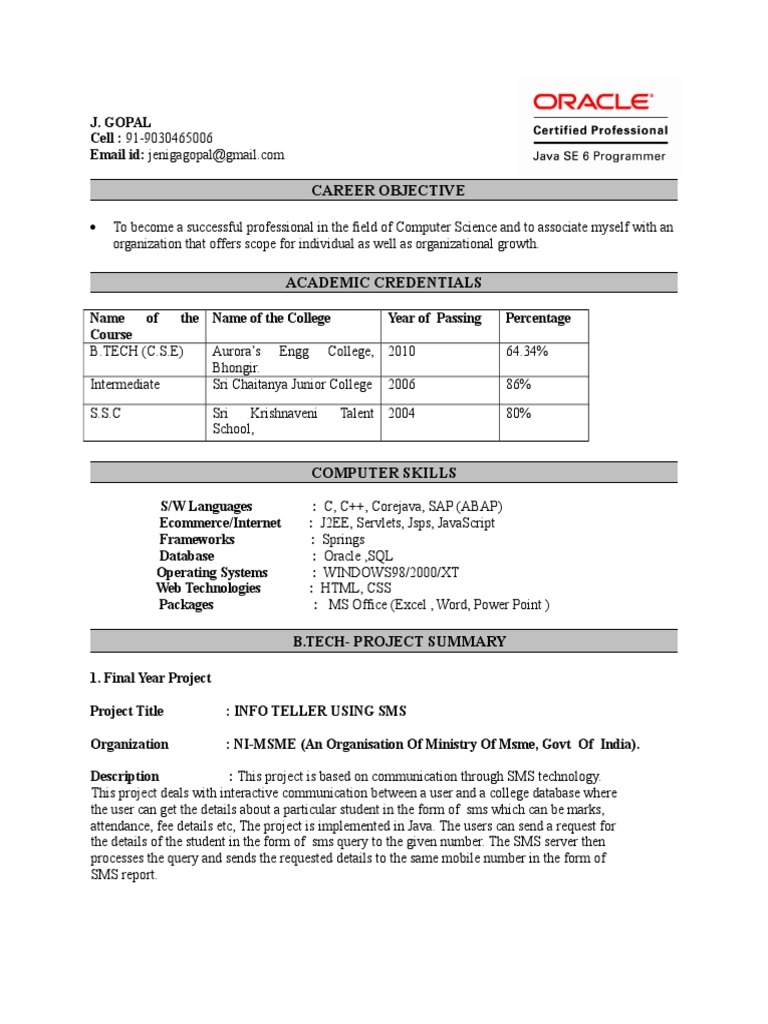Gopal Resume | PDF | Java Servlet | Databases