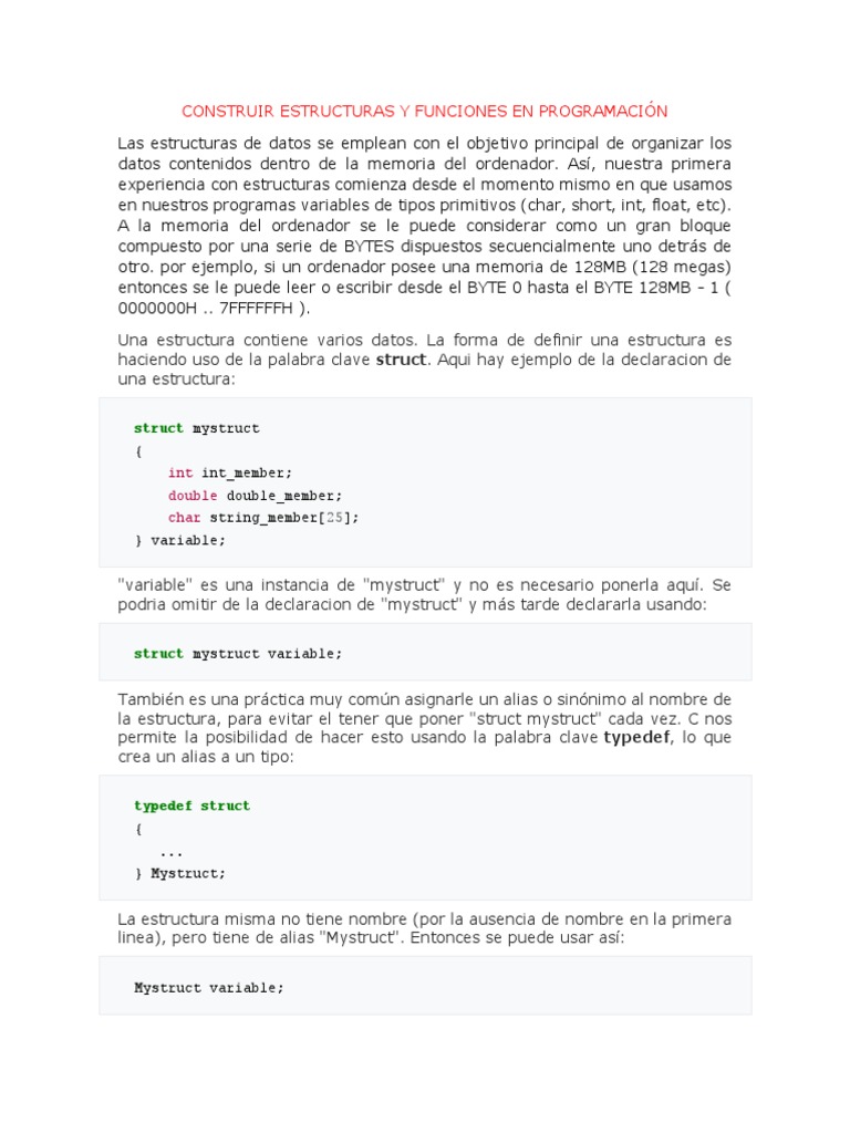 Construir Estructuras y Funciones en Programación | PDF | Tipo de datos | Variable (informática)