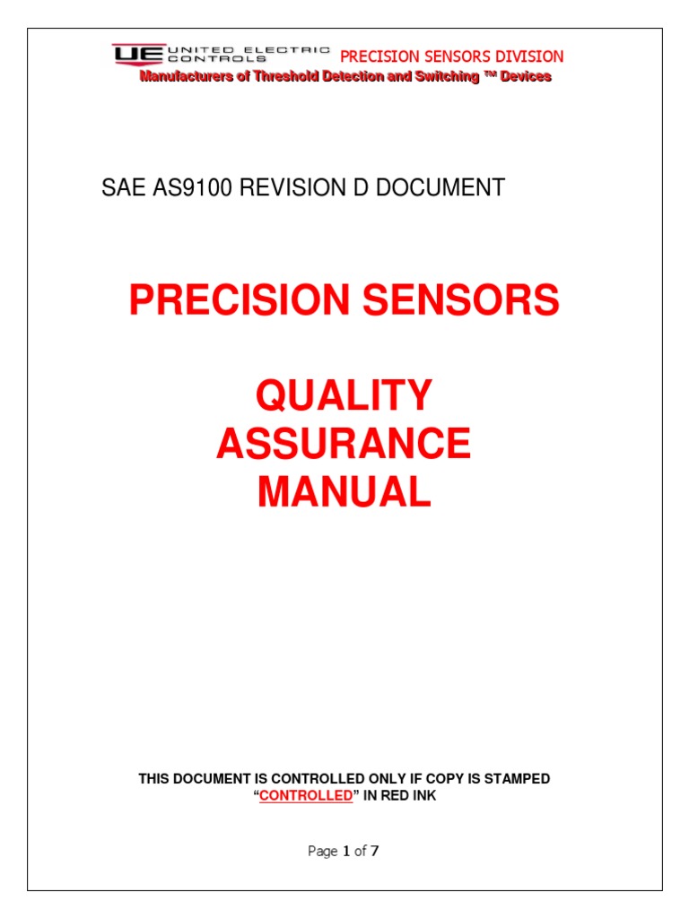 Precision Sensors Quality Assurance Manual: Sae As9100 Revision D Document | PDF | Quality ...