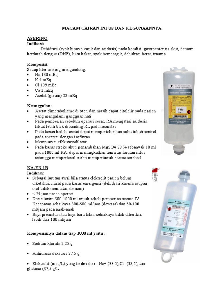 Jenis dan Kegunaan Cairan Infus | PDF