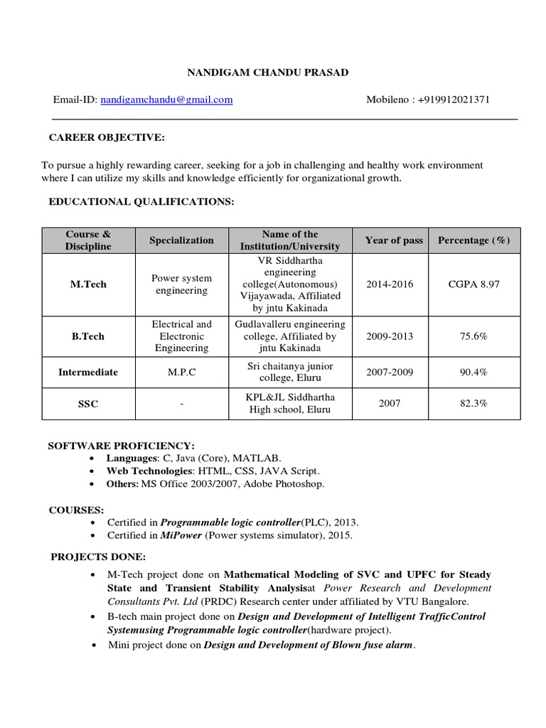 Chandu Resume | PDF | Engineering | Science And Technology