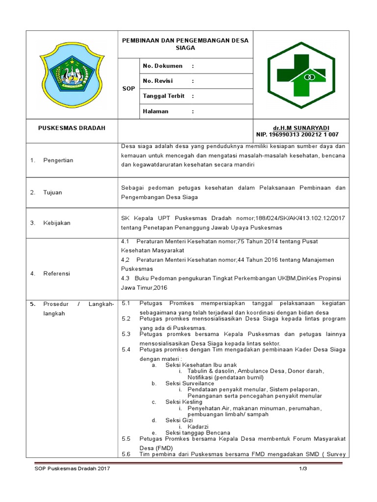 SOP Pembinaan Dan Pengembangan Desa Siaga | PDF