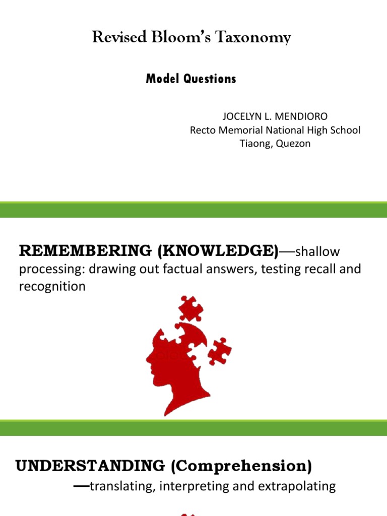 Revised Bloom's Taxonomy: Model Questions | Download Free PDF | Reading ...