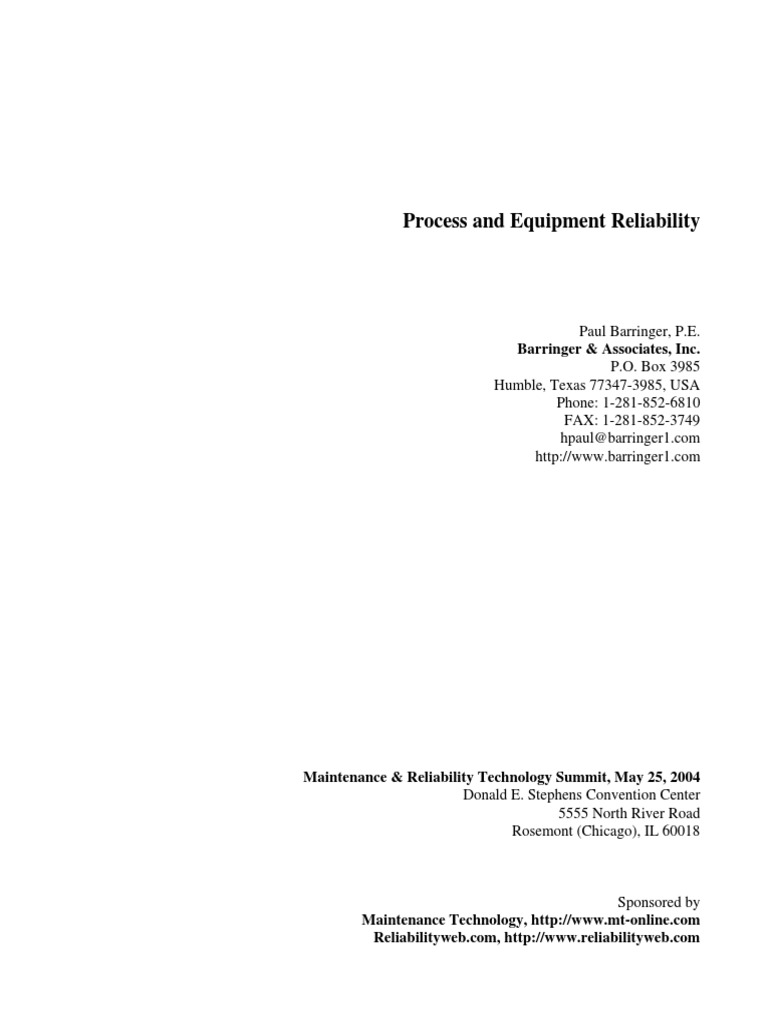 Process and Equipment Reliability Paper | PDF | Reliability Engineering | Net Present Value