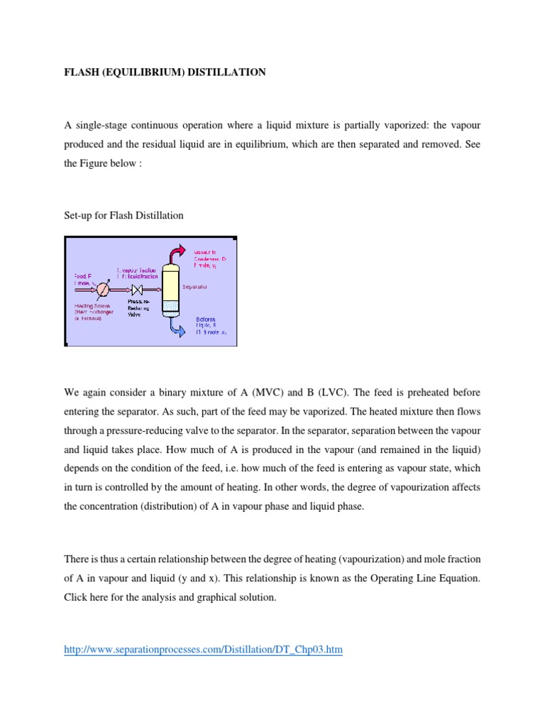 Flash (Equilibrium) Distillation | PDF | Vapor | Distillation