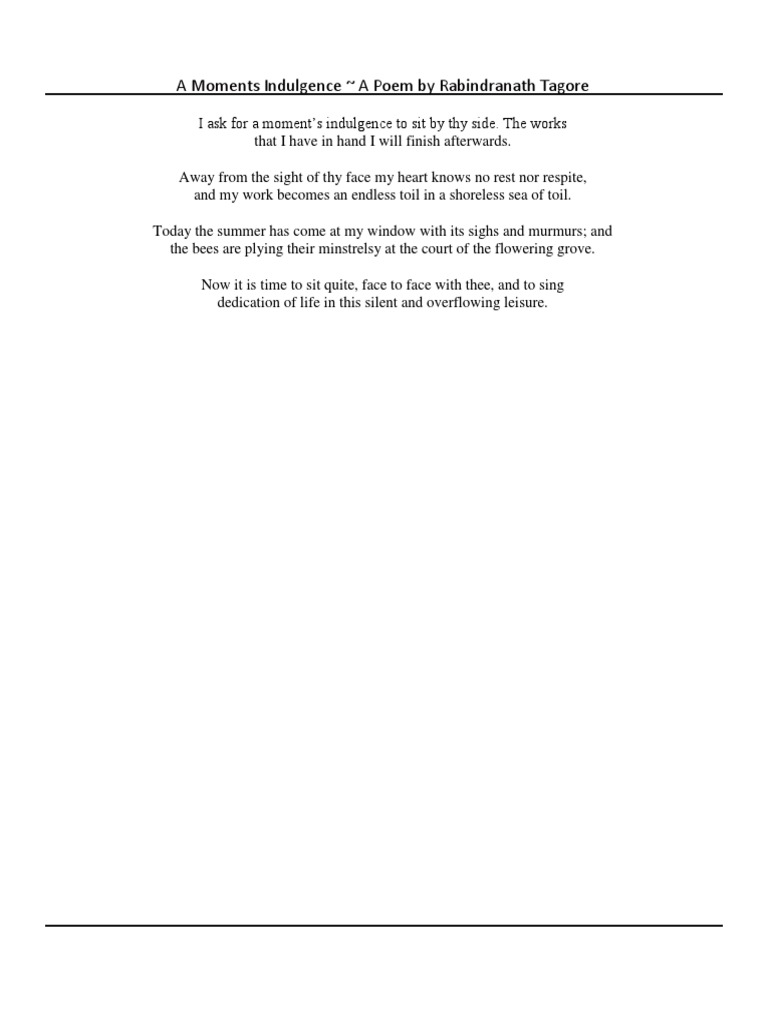 A Moments Indulgence A Poem by Rabindranath Tagore | PDF