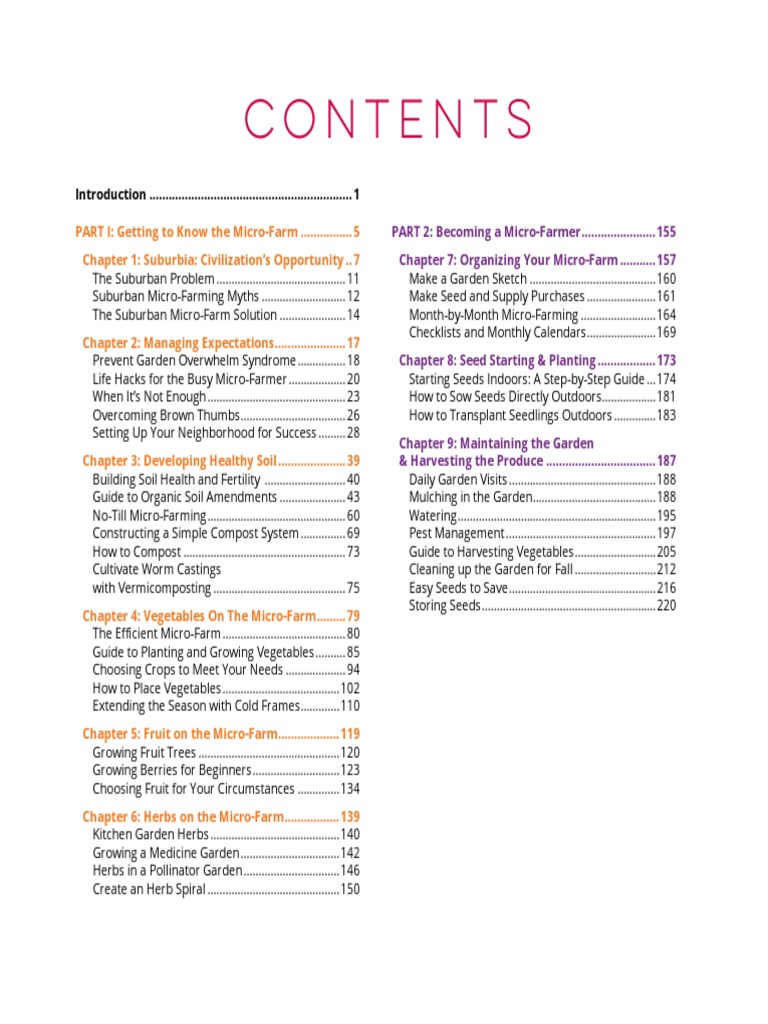 The Suburban MicroFarm Table of Contents | Vegetables | Seed | Free 30 ...