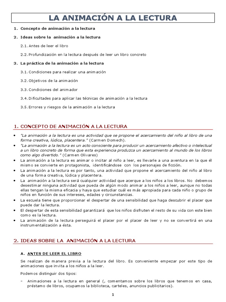La Animación a La Lectura (Examen) | Lectura (proceso) | Educación primaria | Prueba gratuita de ...