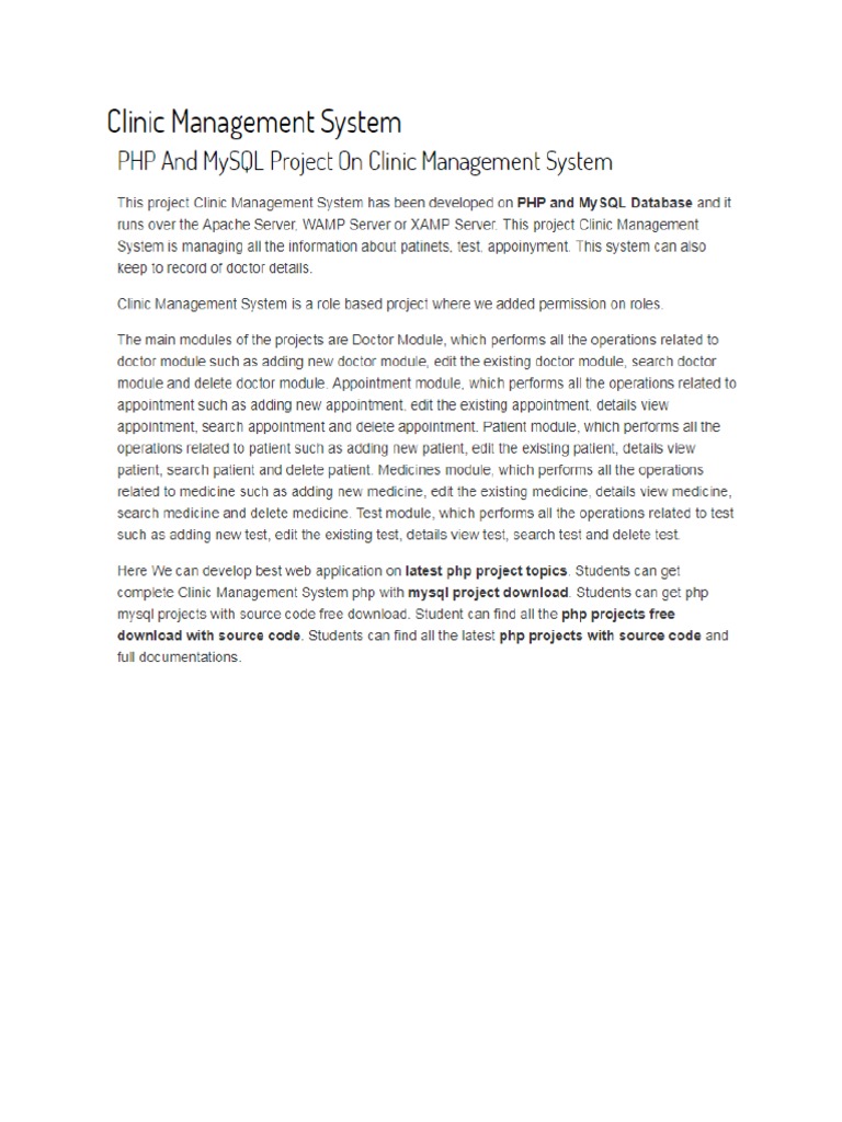 Clinic Management System | PDF