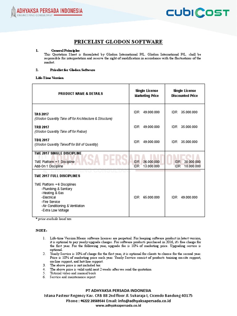 Pricelist Cubicost (New) | PDF | Technical Support | Computing