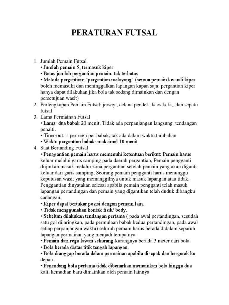 Aturan Dasar Futsal | PDF
