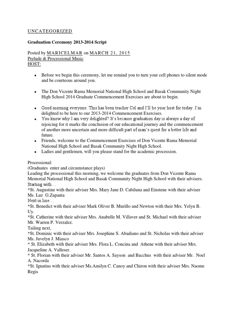 Graduation Script | Download Free PDF | Academia | Schools