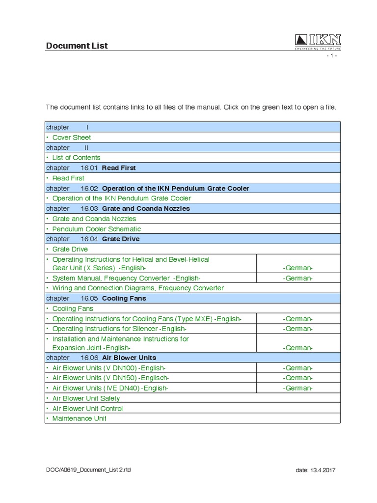 Document List: The Document List Contains Links To All Files of The ...