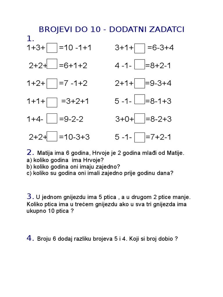 Brojevi Do 10 - Dodatni Zadatci | PDF