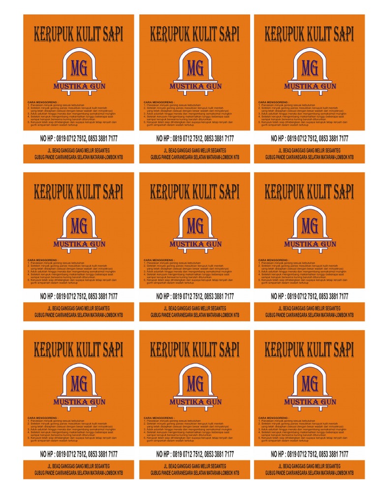 Label Kerupuk Kulit Sapi | PDF