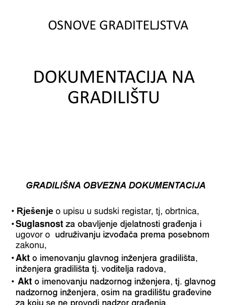 Dokumentacija Na Gradilistu | PDF