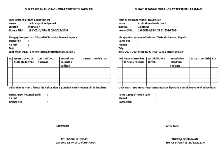 Surat Pesanan Obat Tertentu Farmasi | PDF