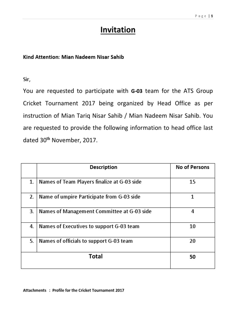 G03 Invitation Letter 2017 | PDF | Sports & Recreation