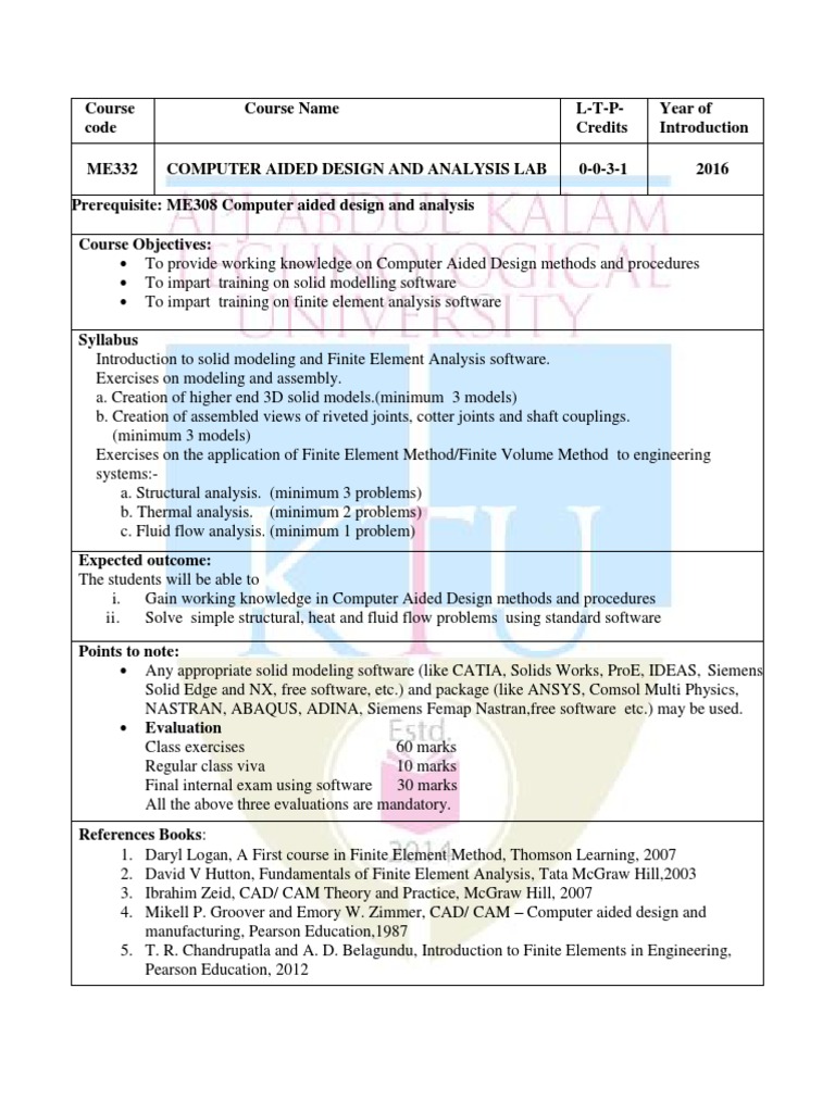ME332 Computer Aided Design and Analysis Lab | PDF | Technology ...