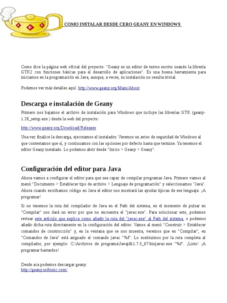 Como Instalar Geany | PDF | Java (lenguaje de programación) | Compilador