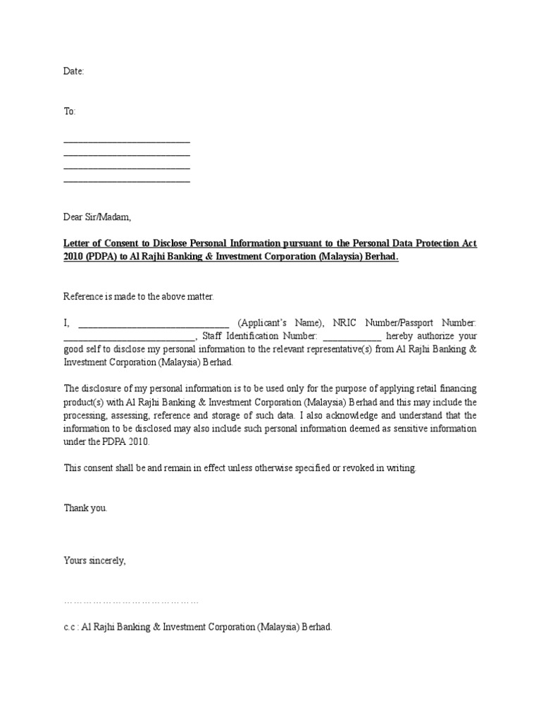 Letter of Consent for Verification